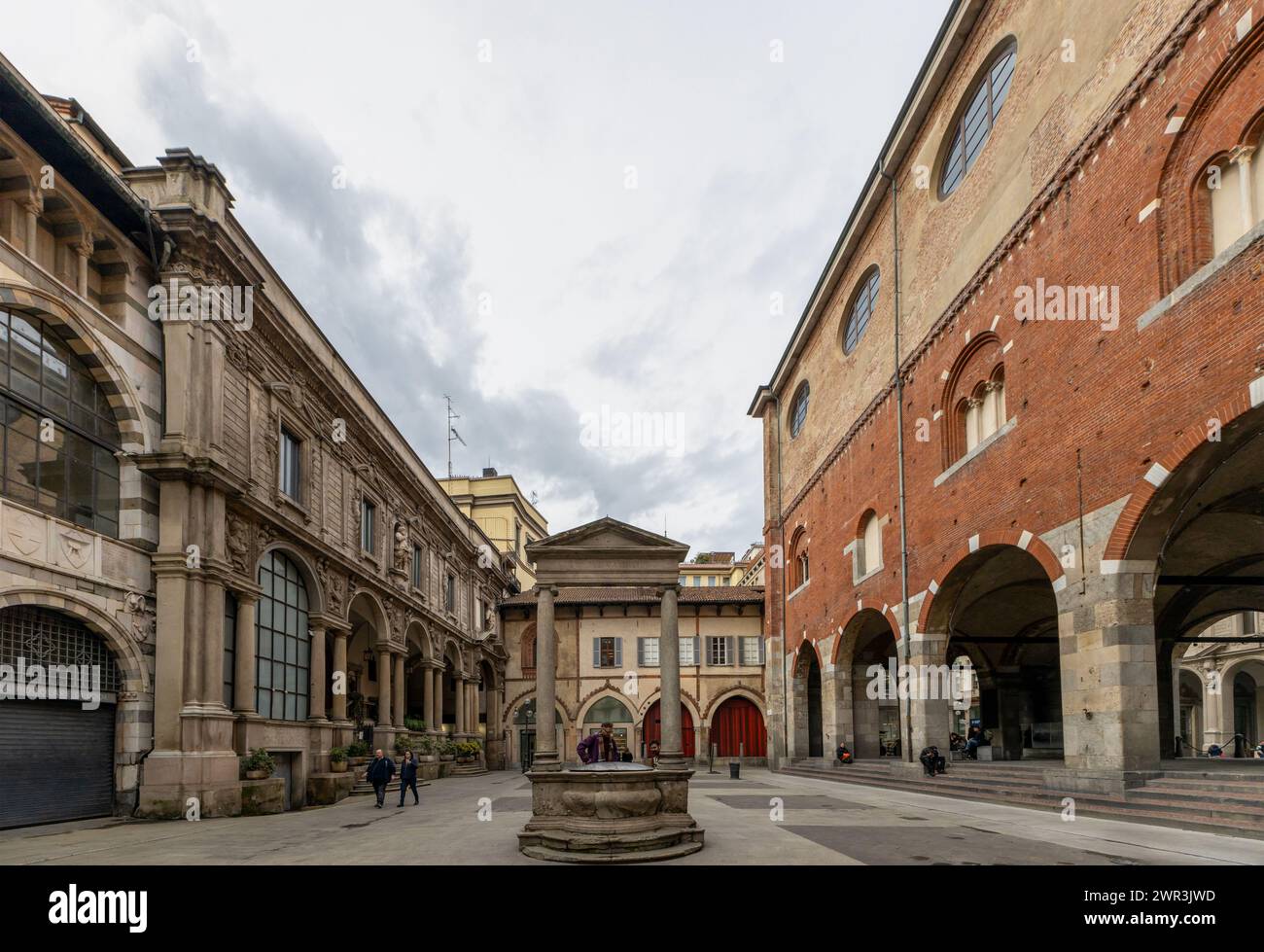 Milan, Italy - February 24, 2024: The scenic Piazza Mercanti (Merchants ...
