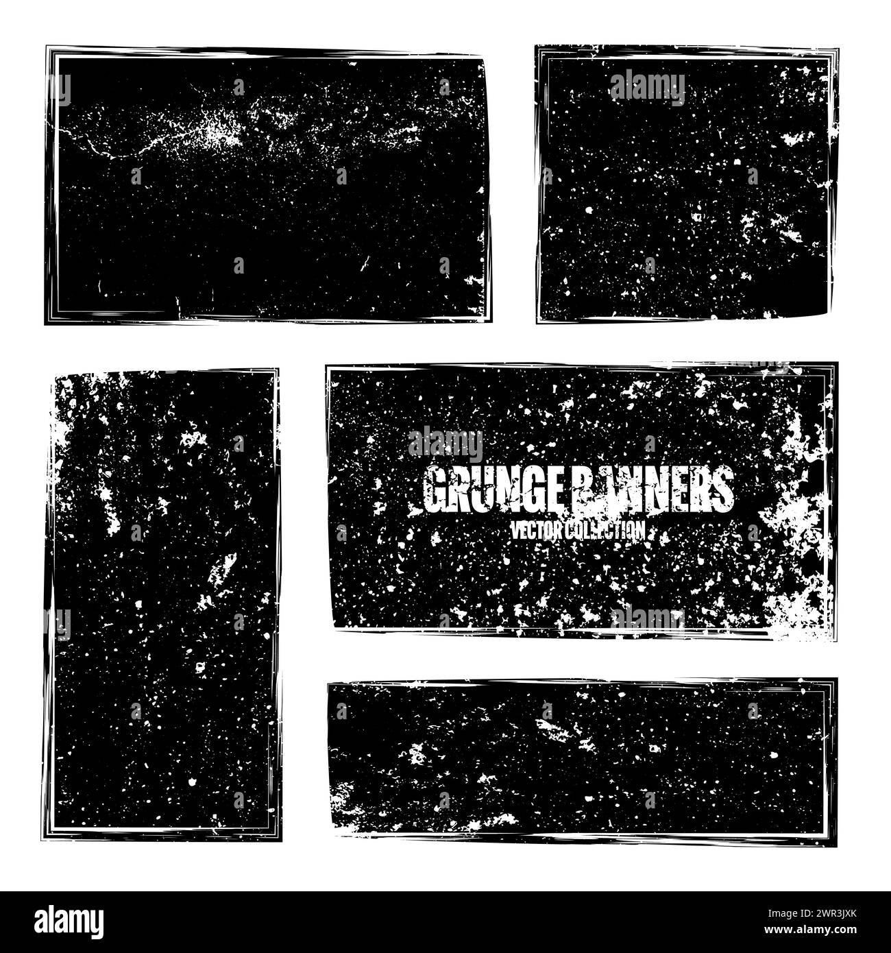 Grunge square frames, banners with stains and scratches. Brush stroke ...