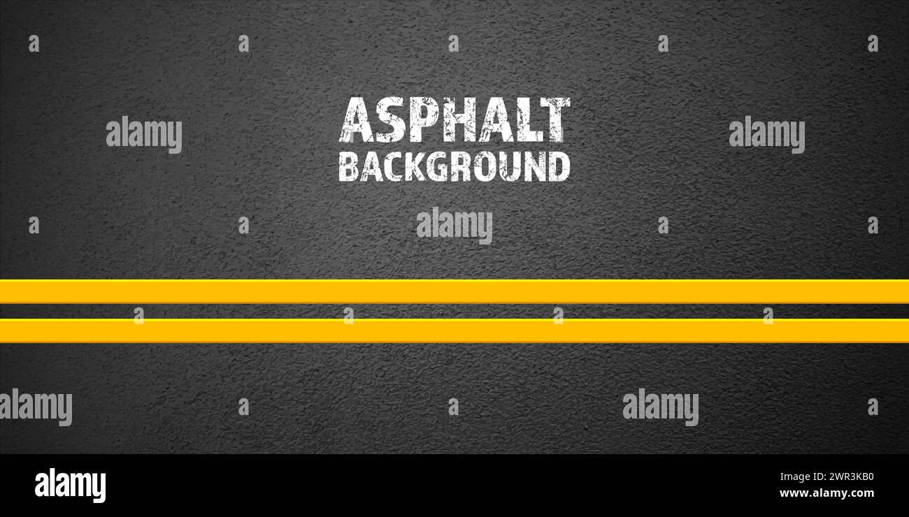 Asphalt road with yellow lane marking, concrete highway surface ...