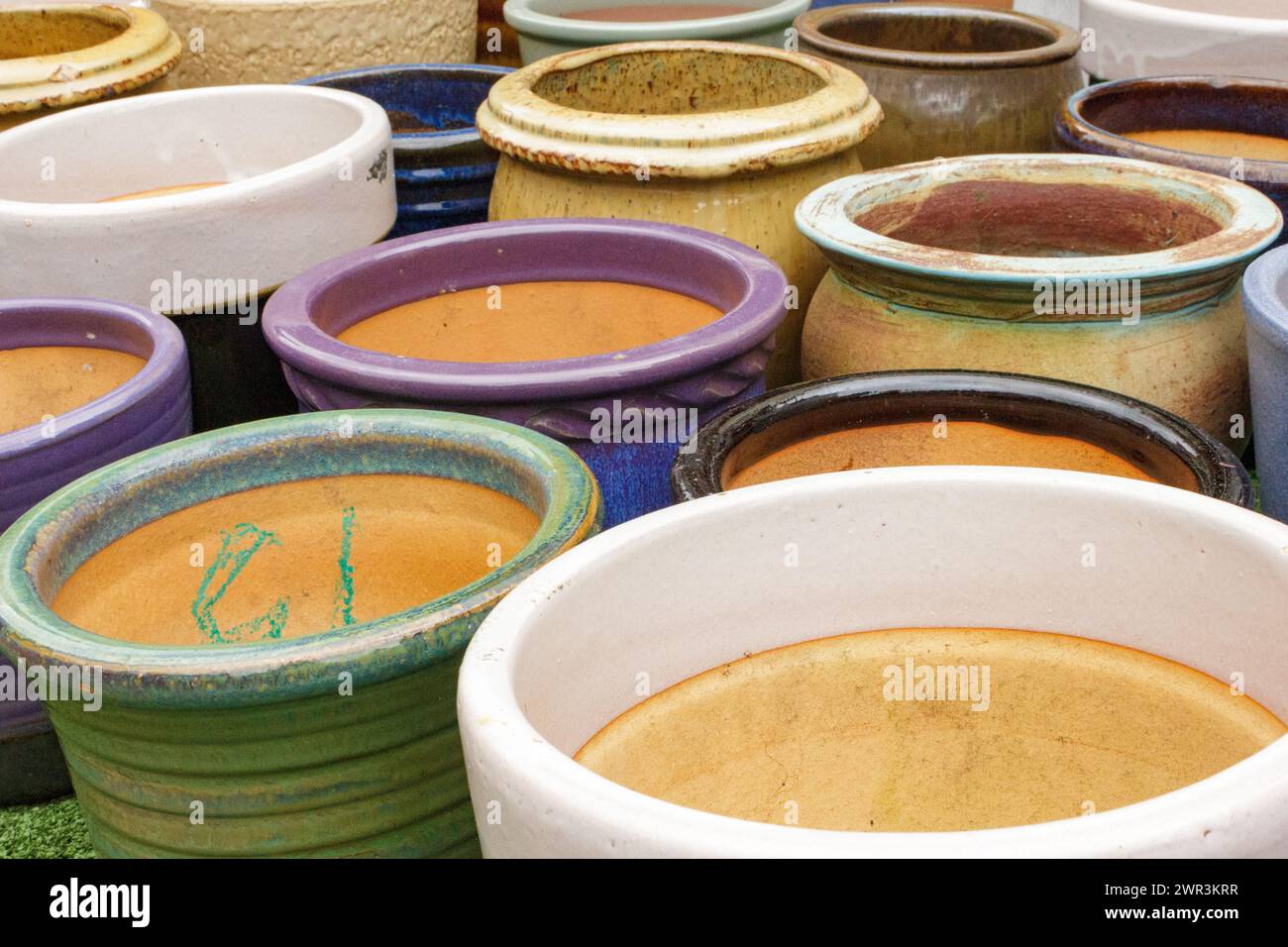 Ceramic plant pots on display at a London market Stock Photo - Alamy