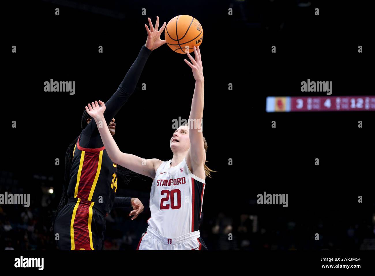 Stanford guard Elena Bosgana (20) shoots over Southern California ...