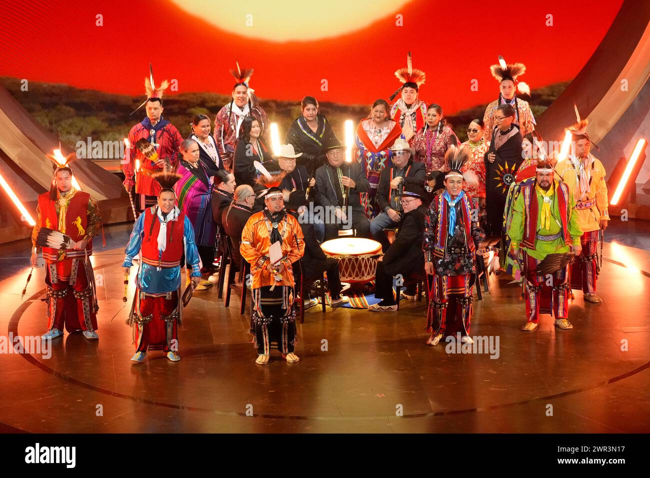Osage singers and dancers perform during the Oscars on Sunday, March 10 ...