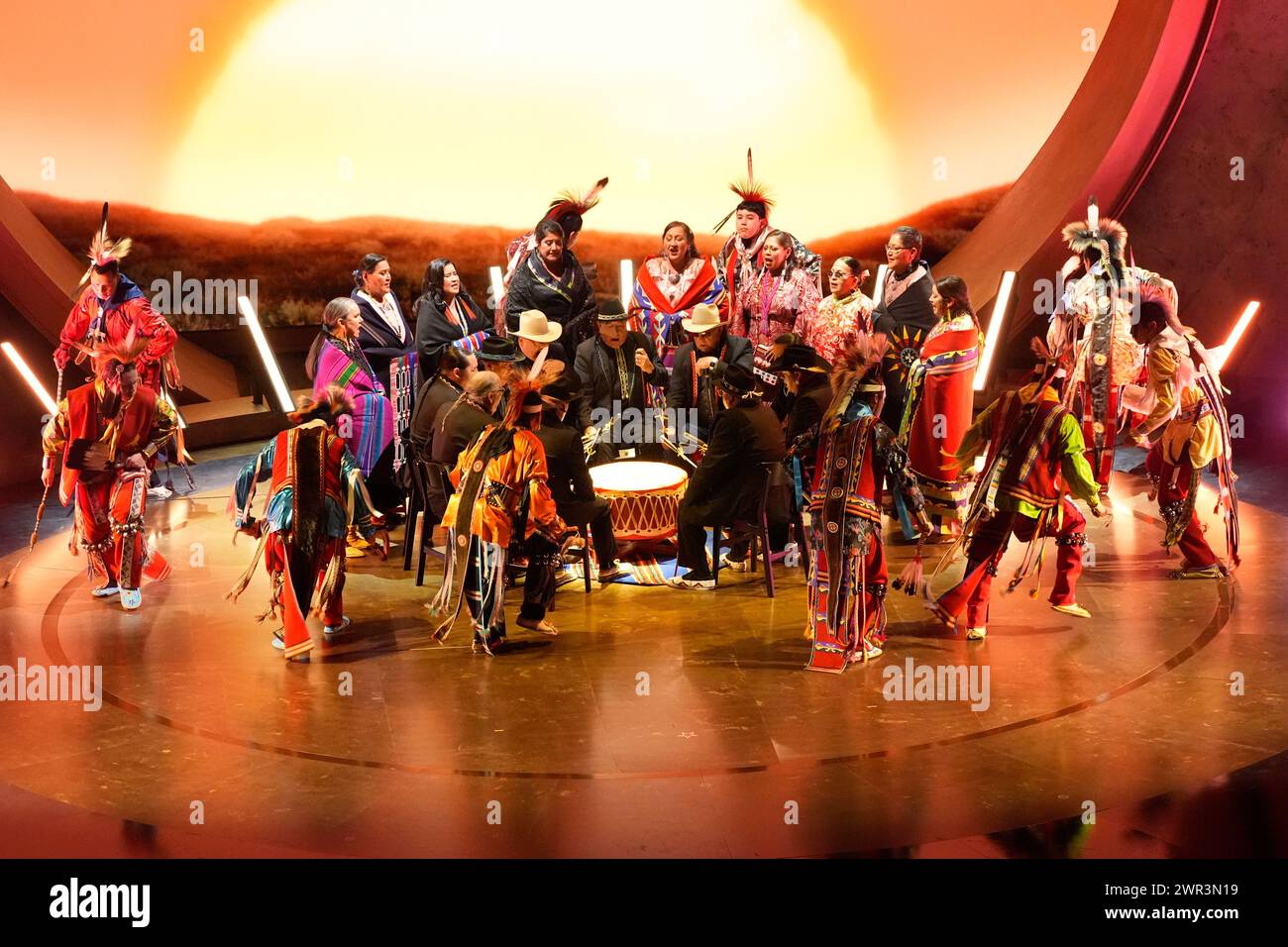 Osage singers and dancers perform during the Oscars on Sunday, March 10 ...