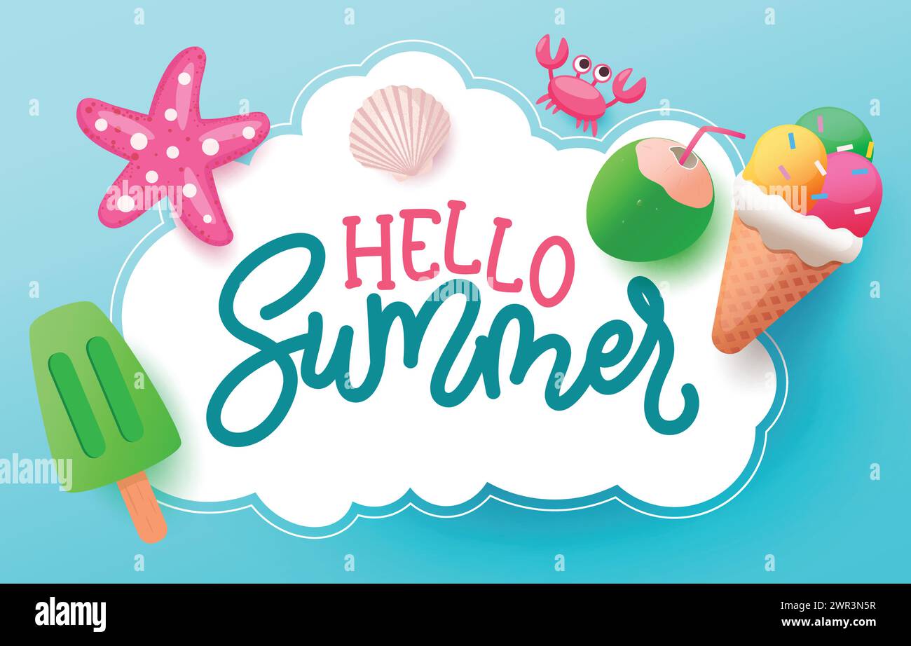 Hello summer text greeting vector template. Summer hello greeting in ...