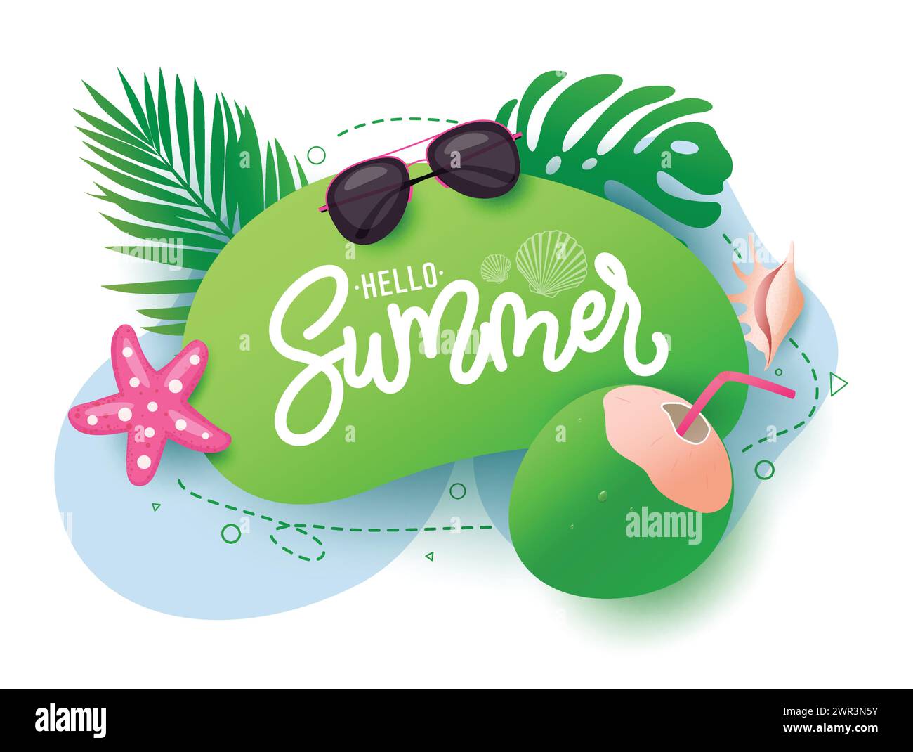 Hello summer text vector template. Summer hello greeting text with ...