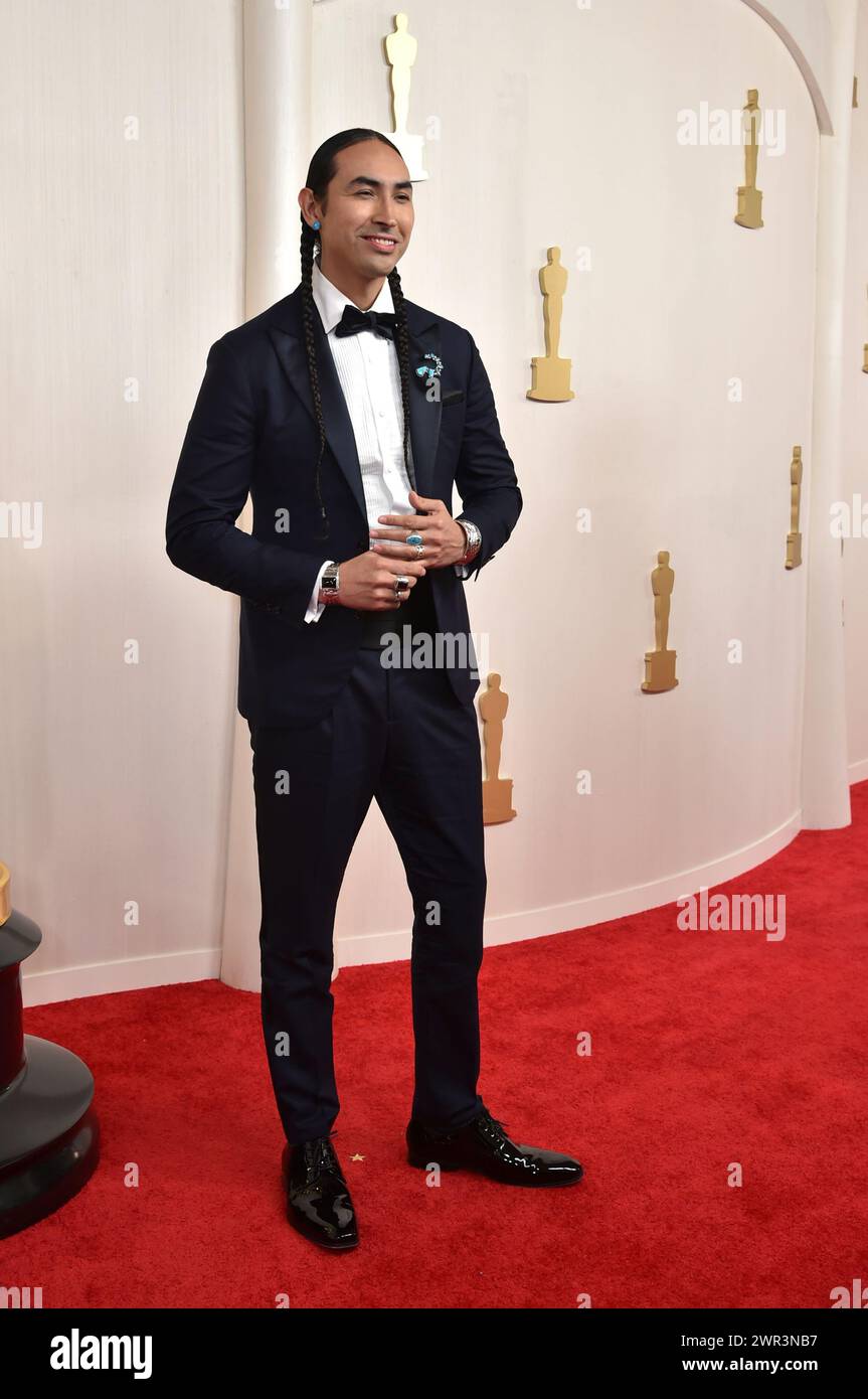 Tatanka Means arrives at the Oscars on Sunday, March 10, 2024, at the ...