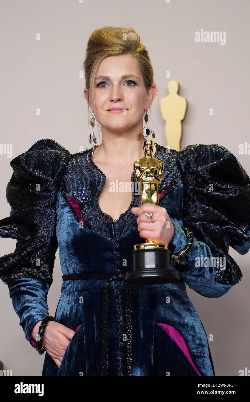 Holly Waddington poses with the award for best costume design for "Poor ...