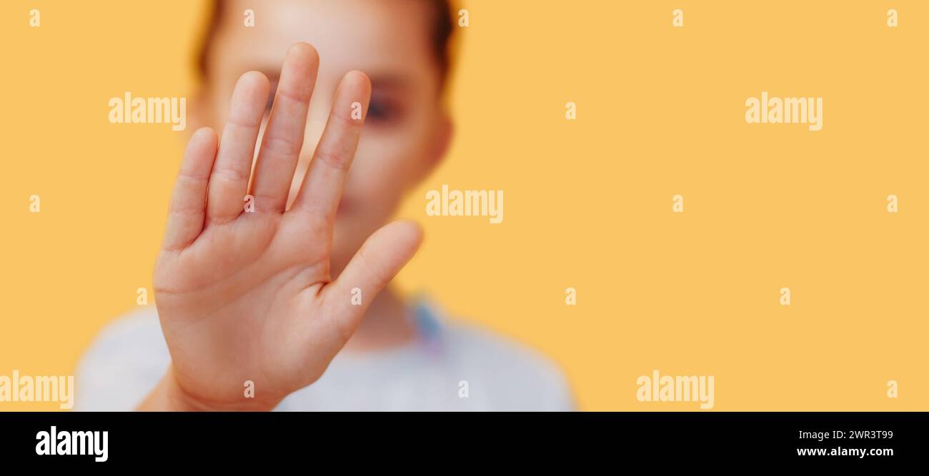 Stop kid forbidden child defocused little girl Stock Photo - Alamy