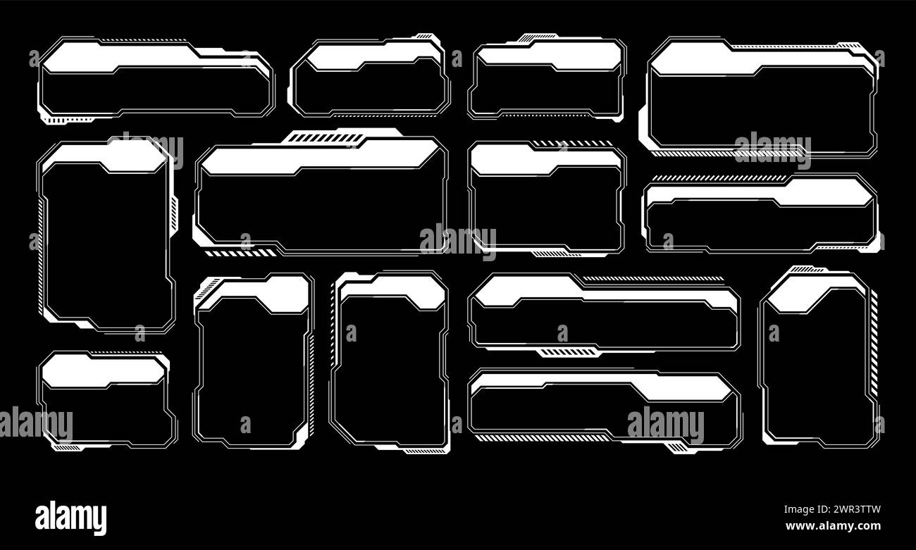 White futuristic HUD, UI elements. Sci-fi user interface text boxes ...