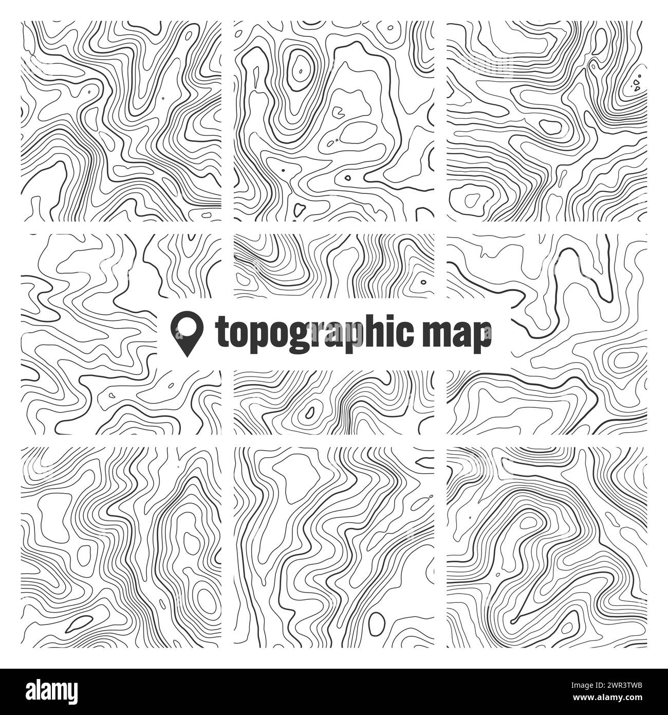 Topographic map with contour lines. Geographic terrain grid, relief ...