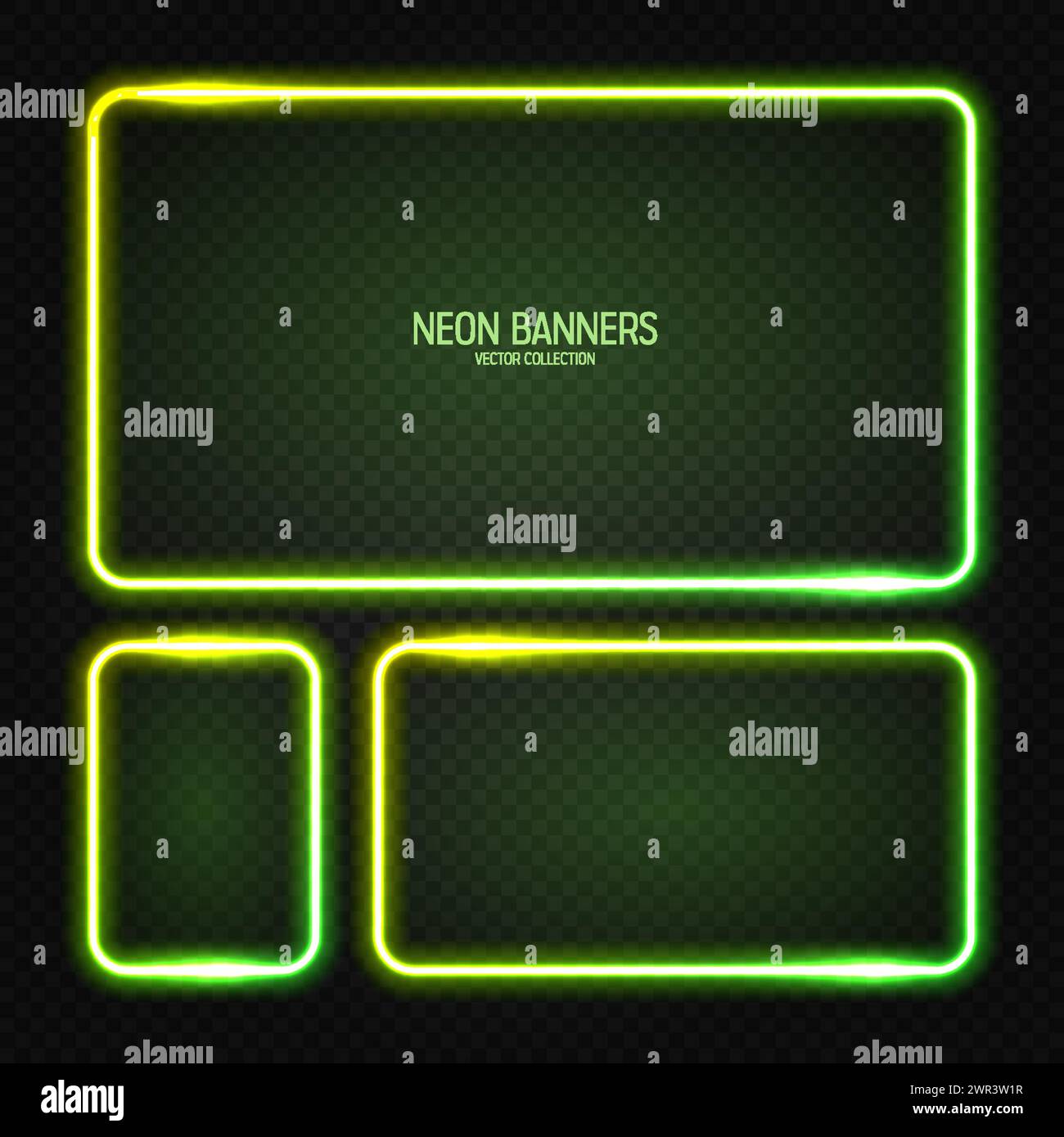 Glowing neon banners, illuminated colorful square frames. Shiny vibrant ...