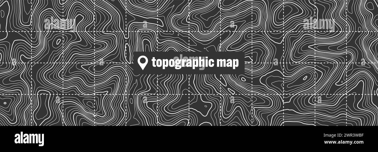 Topographic map with contour lines. Geographic terrain grid, relief height elevation. Ground ...
