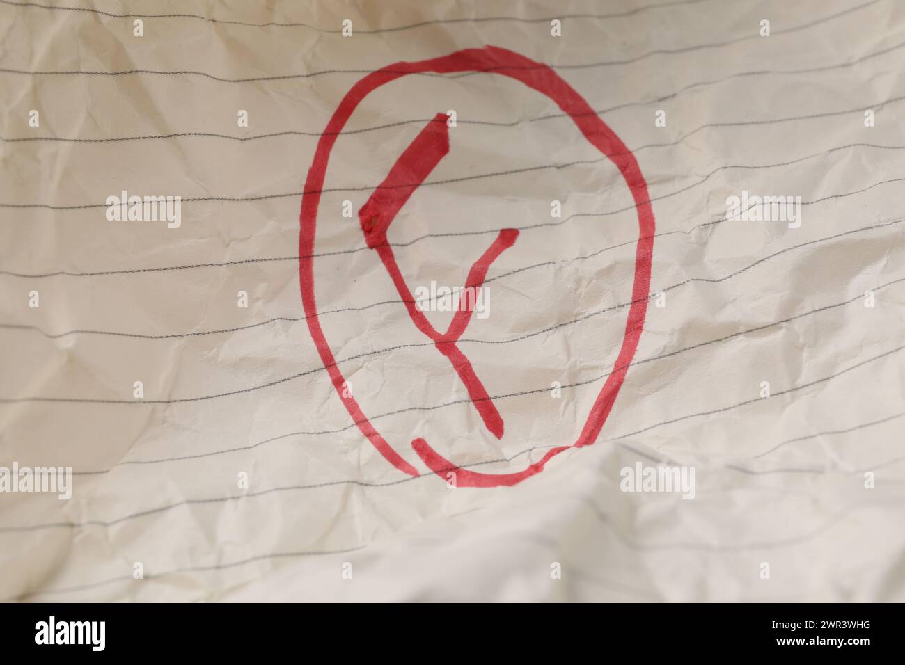 School grade. Red letter F on notebook paper, top view Stock Photo - Alamy