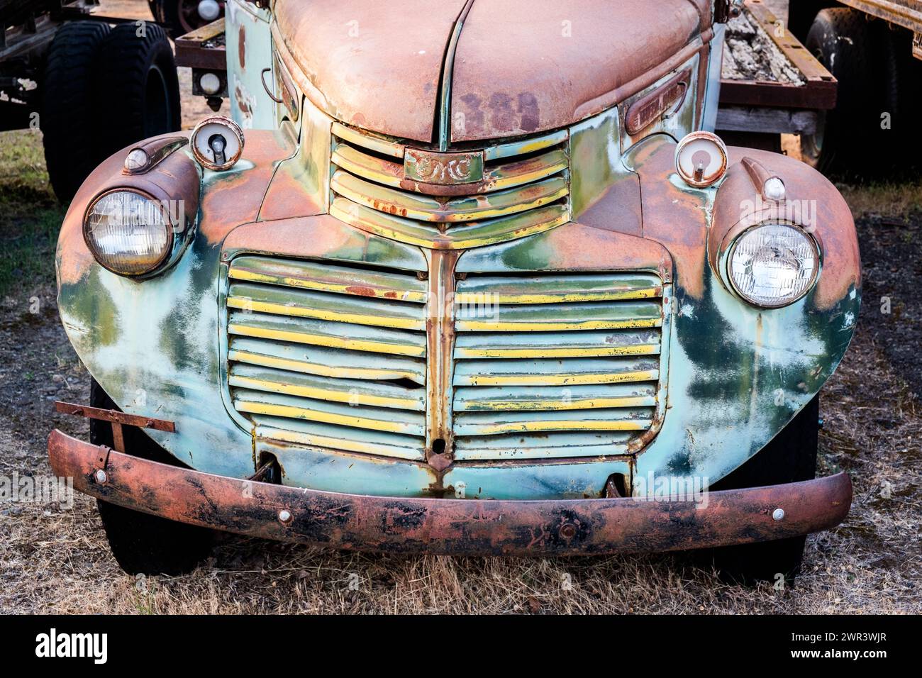 Old trucks arrayed in Sprague, Washington, USA, in eastern Washington ...