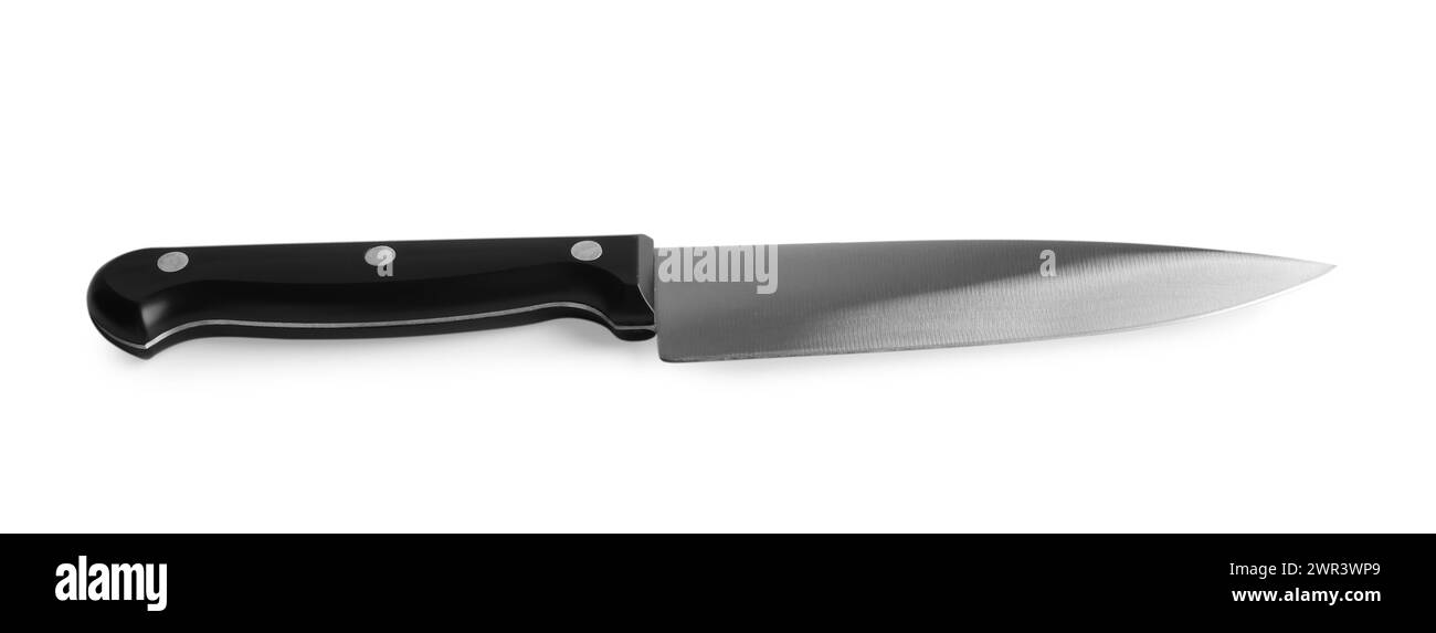 One knife with black handle isolated on white Stock Photo - Alamy