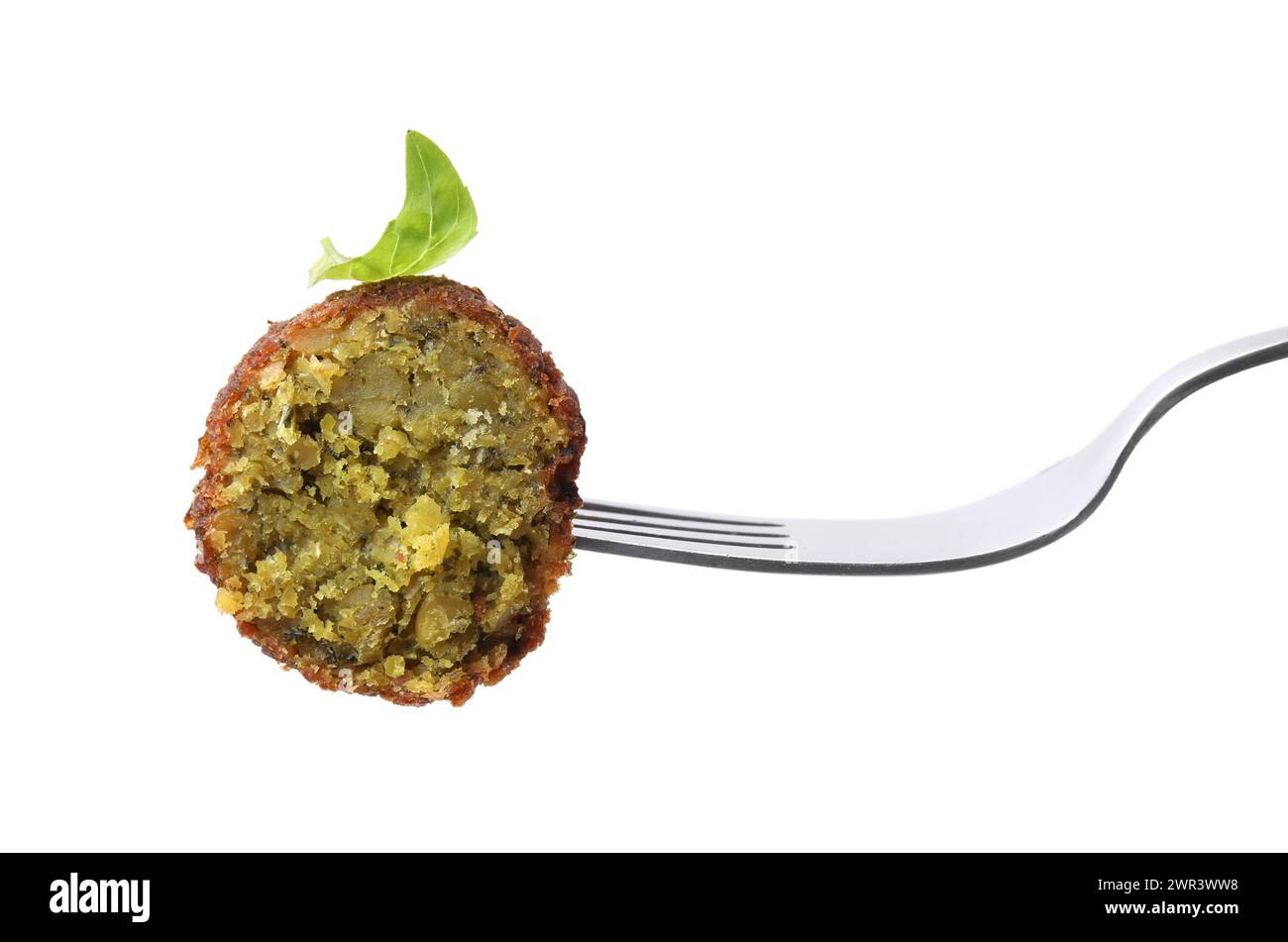 Delicious falafel ball, basil and fork isolated on white Stock Photo ...