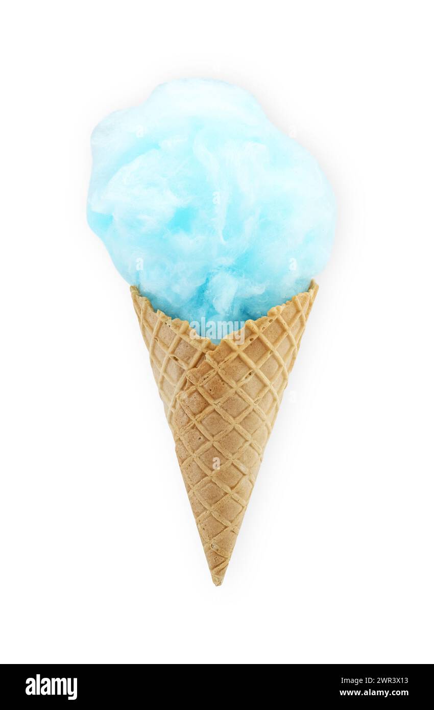 Sweet cotton candy in waffle cone isolated on white Stock Photo - Alamy