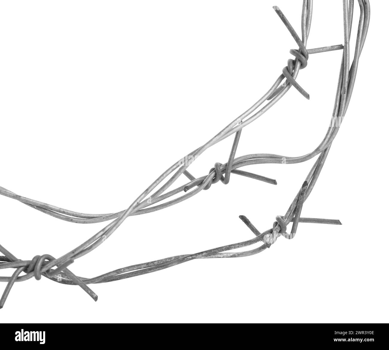 Shiny metal barbed wire isolated on white Stock Photo - Alamy