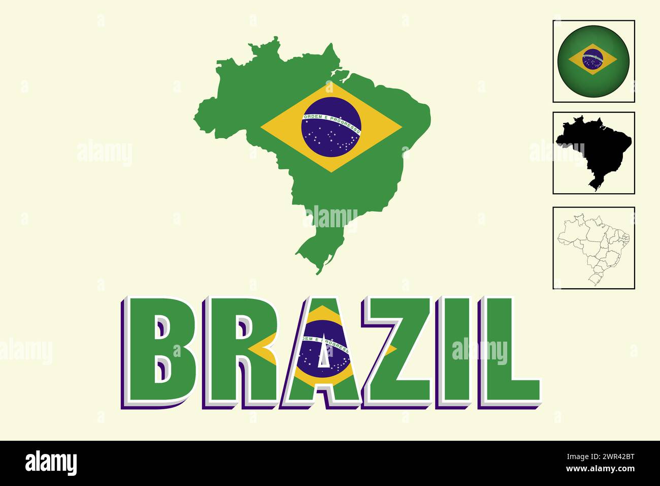 Brazil flag and map in vector illustration Stock Vector Image & Art - Alamy