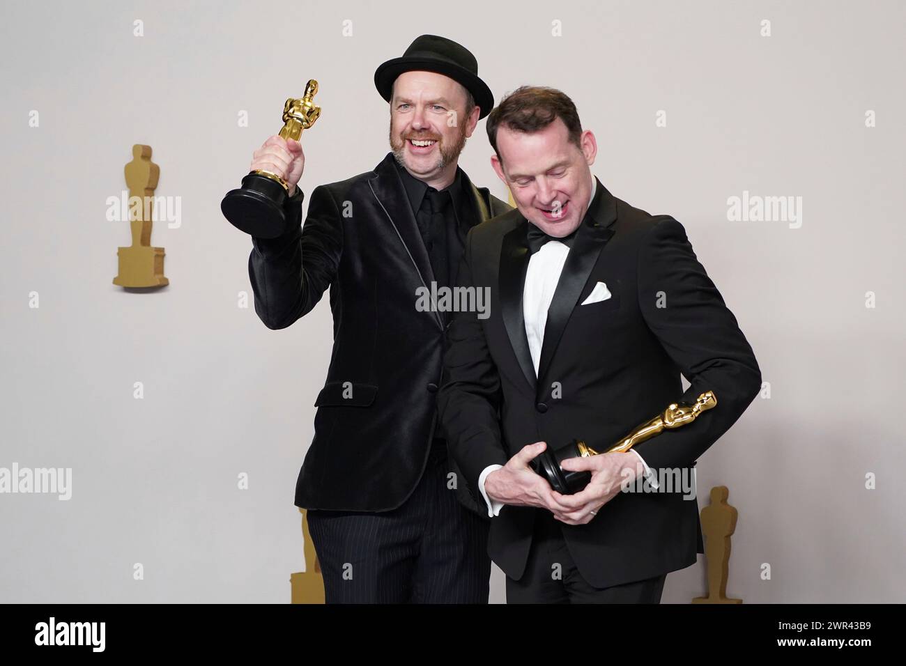 Tarn Willers, left, and Johnnie Burn pose in the press room with the ...