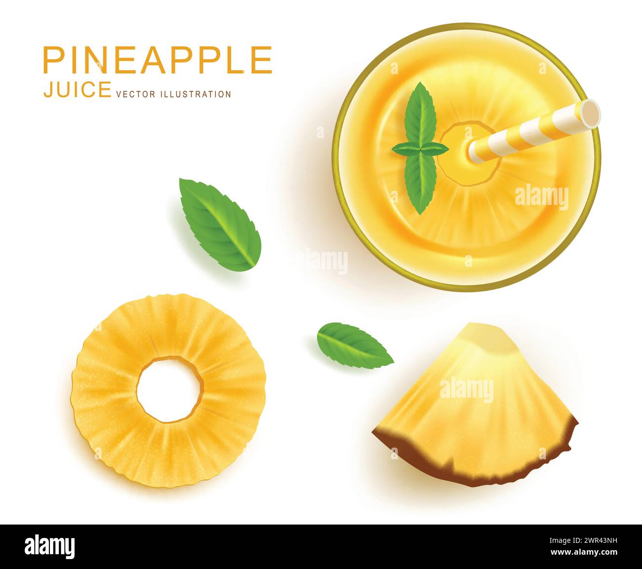 Summer pineapple juice vector set design. Pineapple juice fruit drink ...