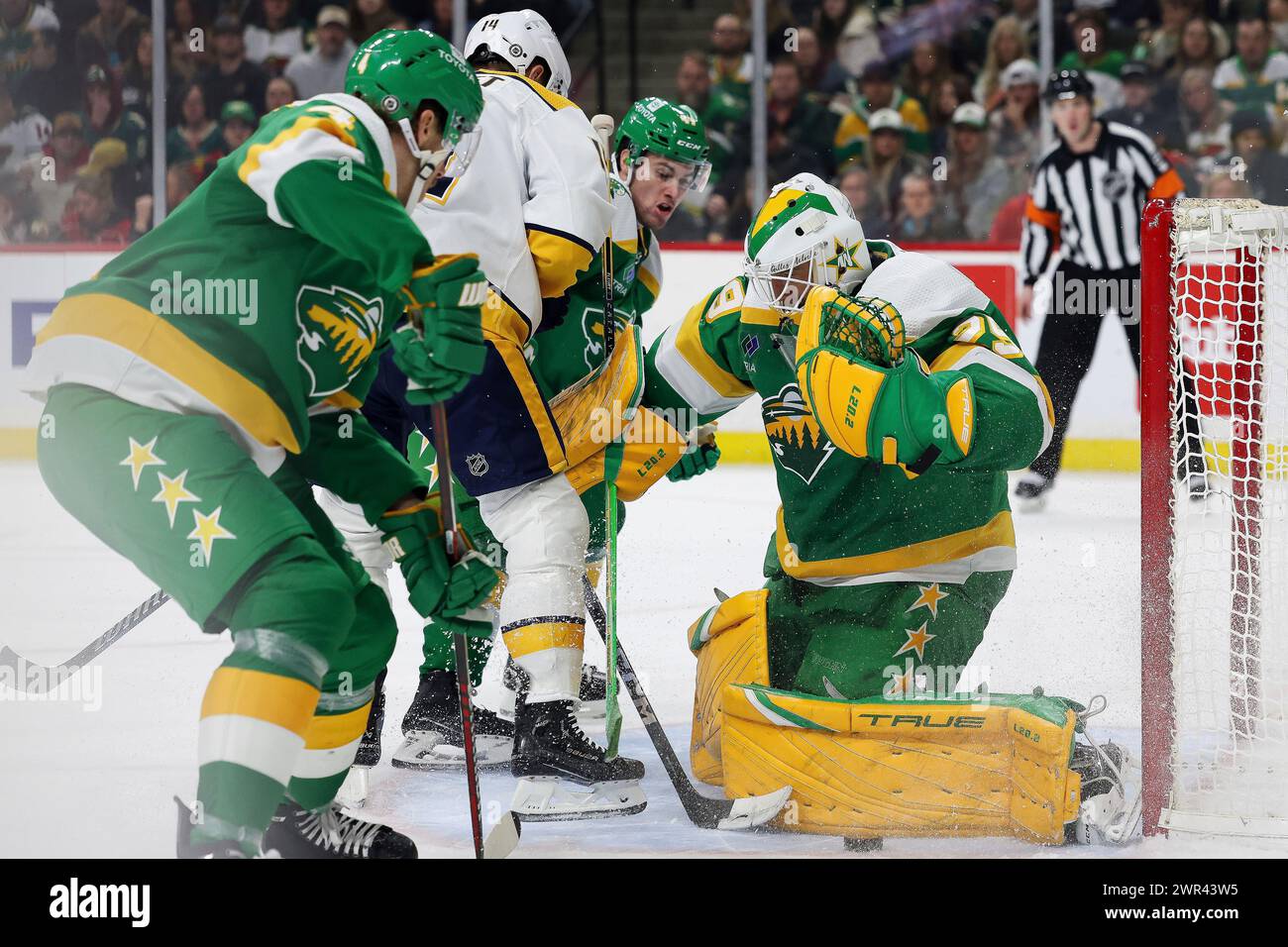 Minnesota Wild goaltender Marc-Andre Fleury (29) blocks the puck during ...