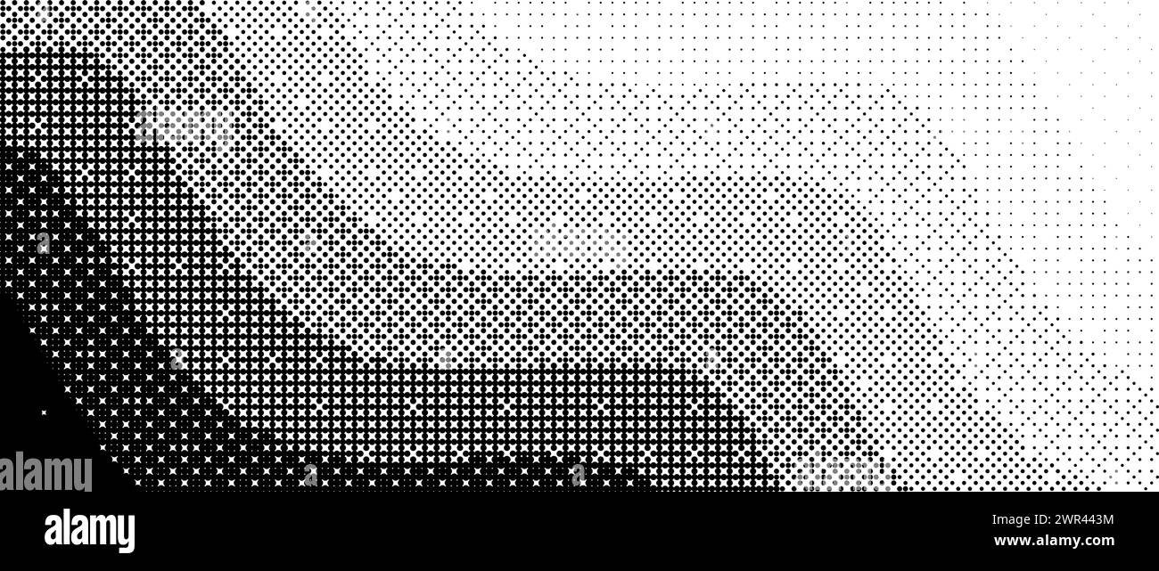 Pixelated wavy line gradient texture. Black dithered wiggly striped background. Retro bitmap ...