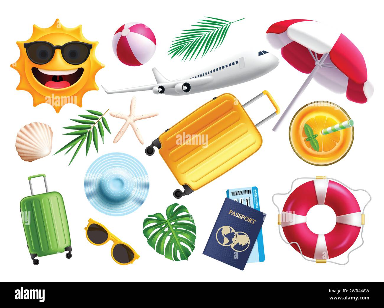 Summer travel beach elements vector set. Summer travel and vacation ...