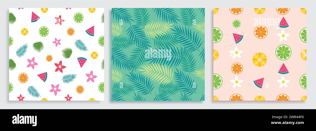 Summer seamless pattern vector set design. Summer tropical fruits like ...