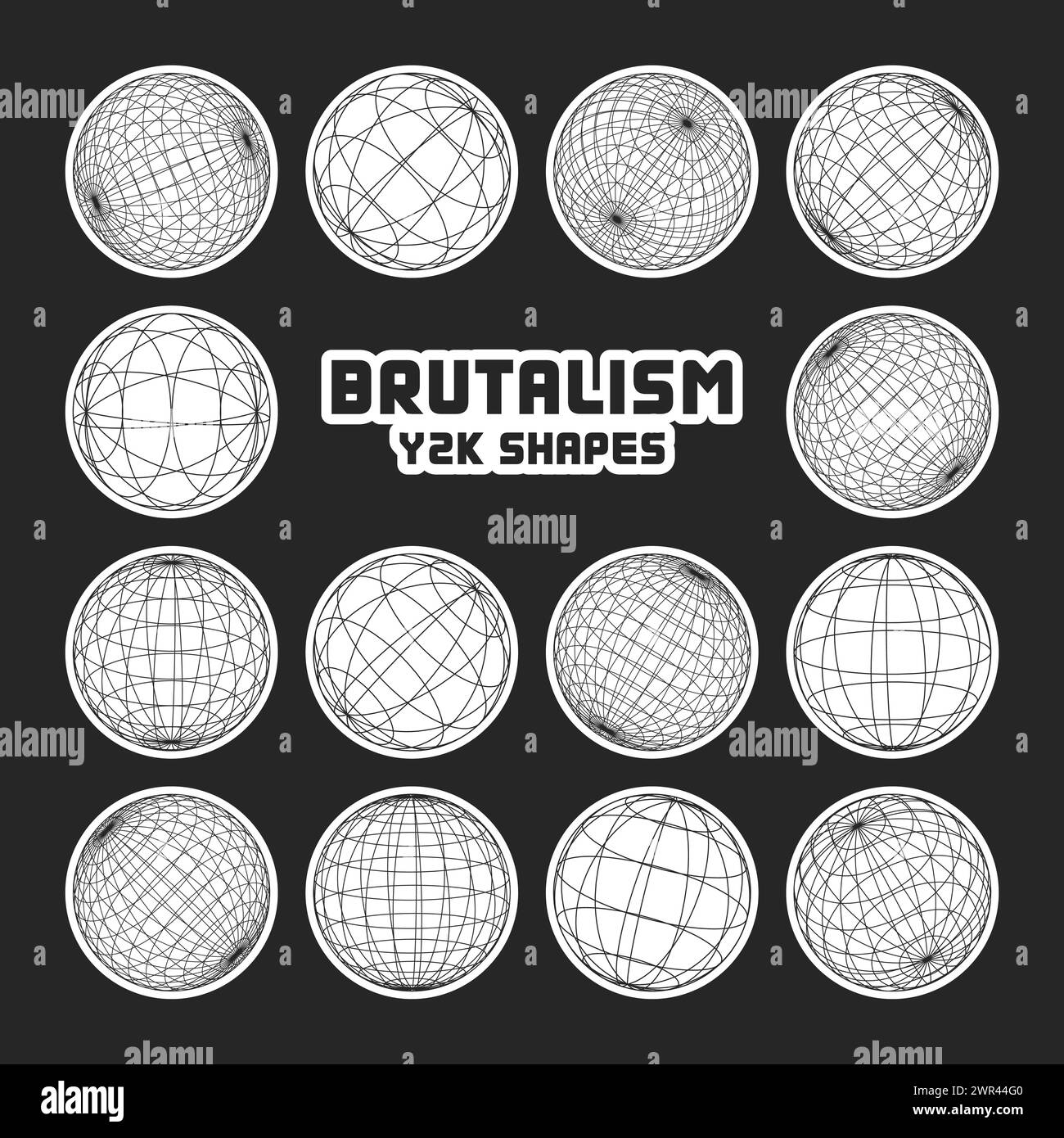 Wireframe shapes, lined sphere. Perspective mesh, 3d grid. Modern ...