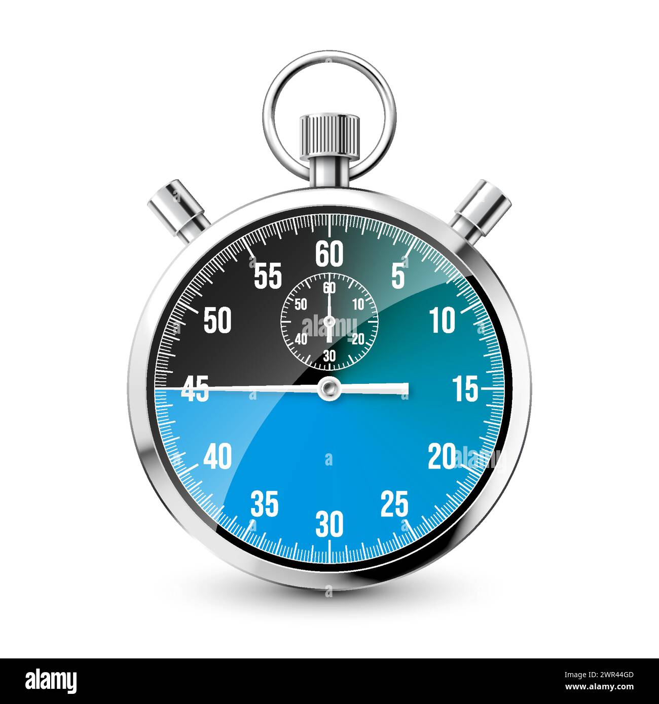 Realistic classic stopwatch. Shiny metal chronometer, time counter with ...