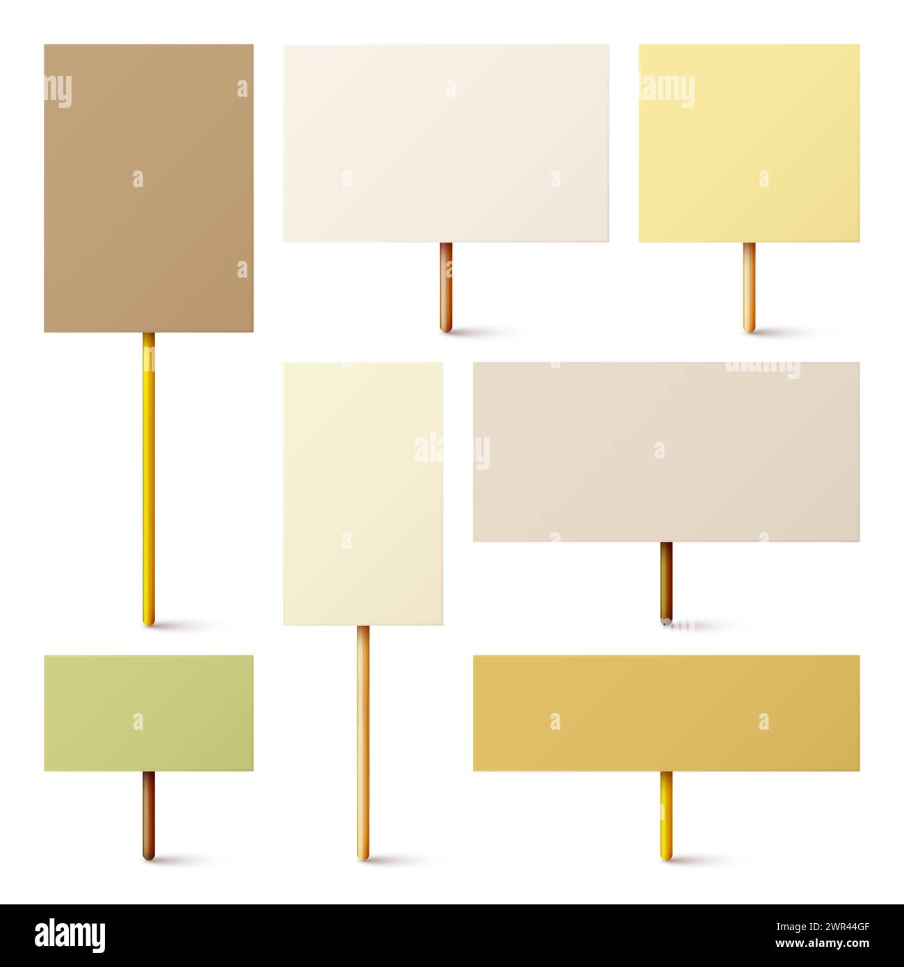 Blank colorful protest sign with wooden holder. Realistic vector ...