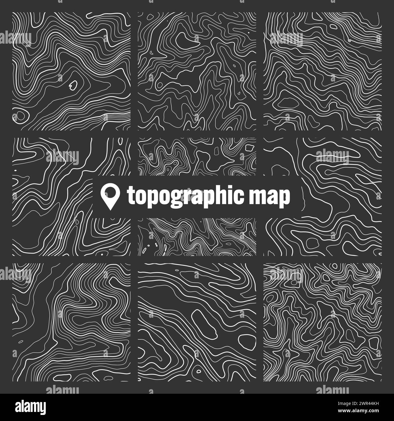 Topographic map with contour lines. Geographic terrain grid, relief ...