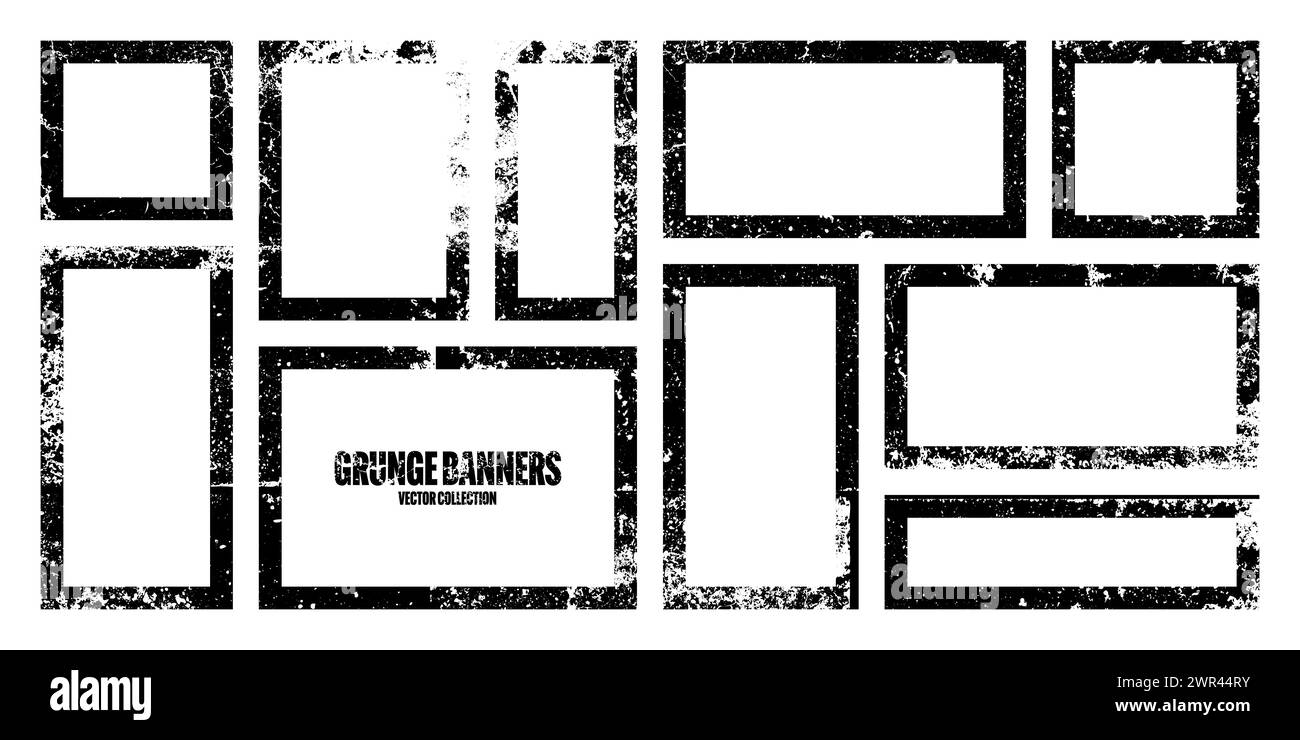 Grunge square frames, banners with stains and scratches. Brush stroke ...