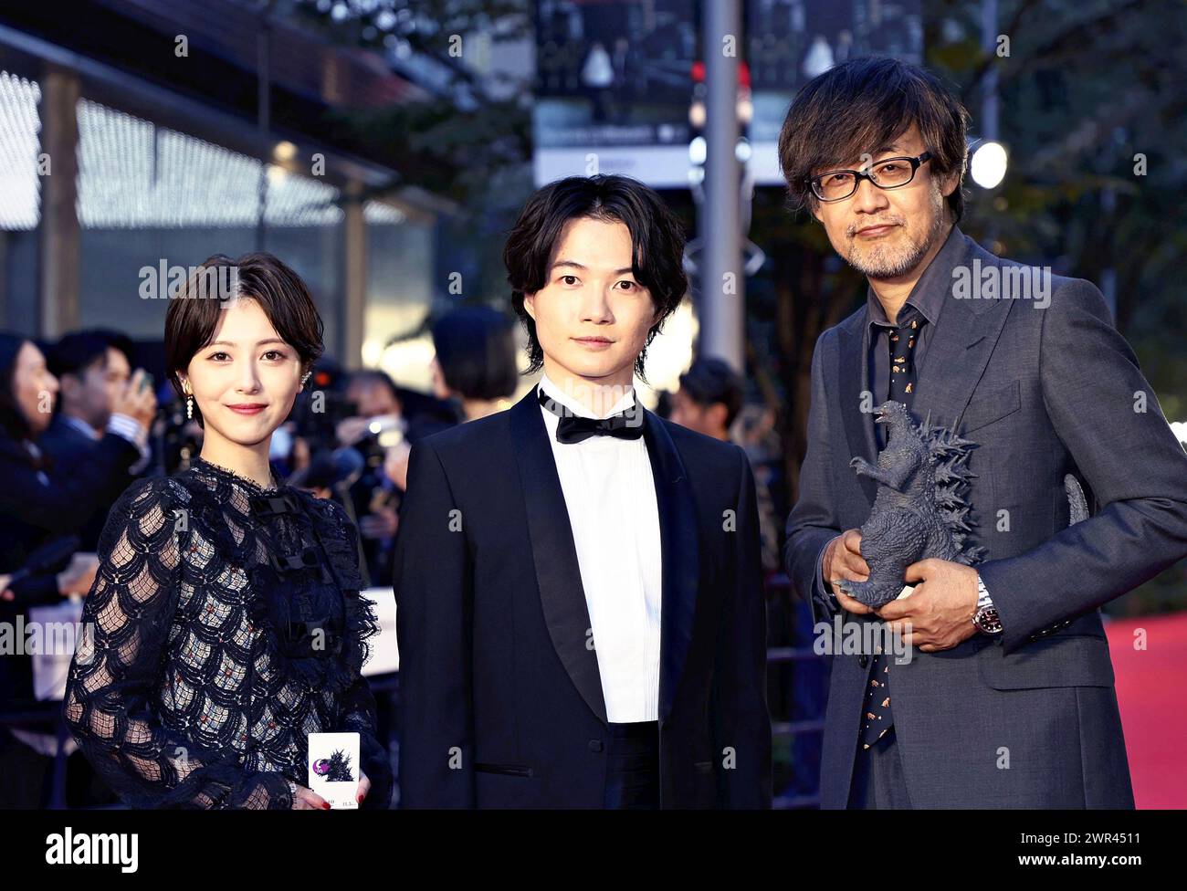 FILE: Japanese actors Minami Hamabe (L), Ryunosuke Kamiki (C), and ...