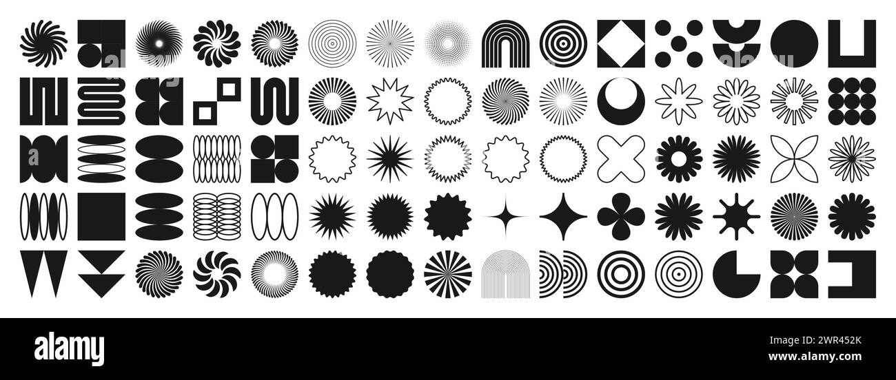 Brutalist geometric shapes, symbols. Simple primitive elements and forms. Retro design, trendy ...