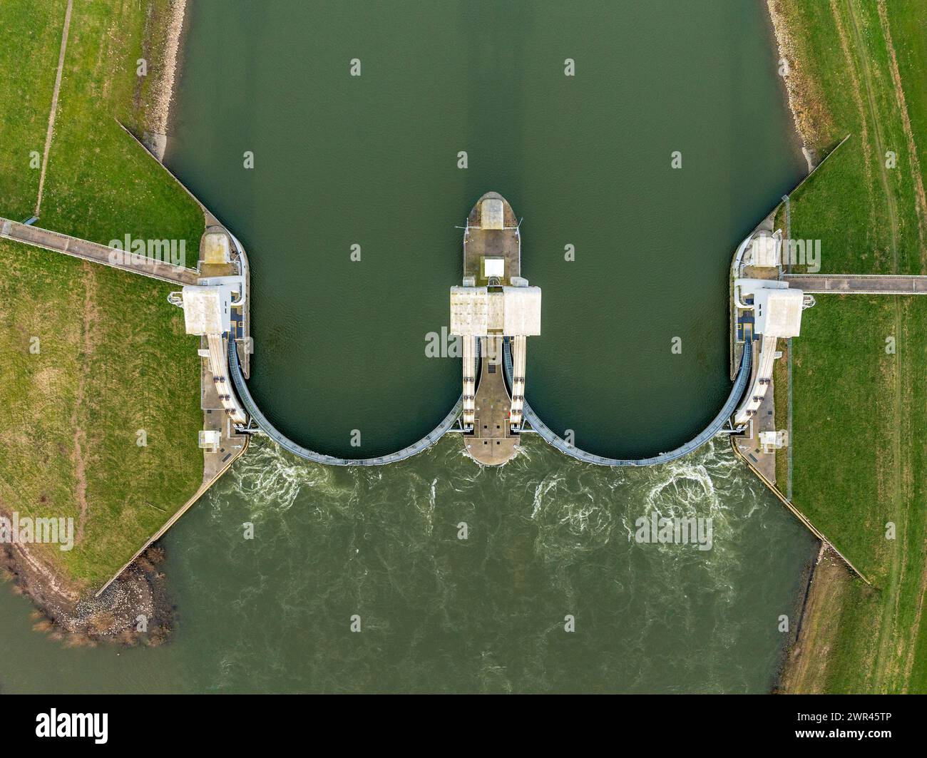 Aerial view of the Driel Weir in the Netherlands. It makes part of the ...