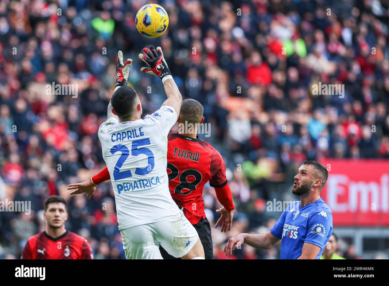 Milan, Italy. 10th Mar, 2024. Elia Caprile of Empoli FC (L) and Ruben ...