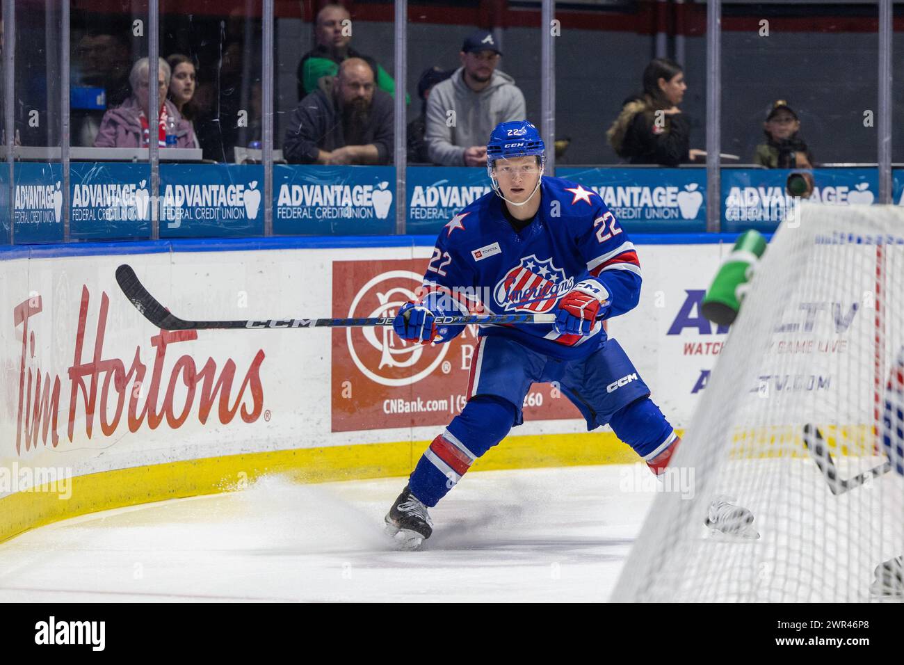 March 10th, 2024: Rochester Americans defenseman Zach Metsa (22) skates ...