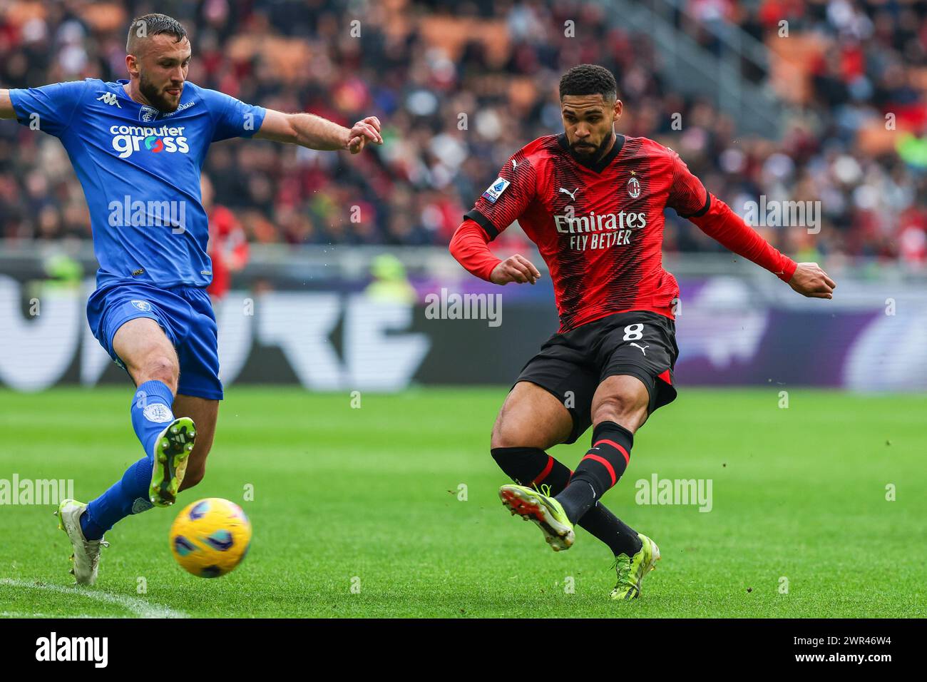 Milan, Italy. 10th Mar, 2024. Ruben Loftus-Cheek of AC Milan (R) seen ...