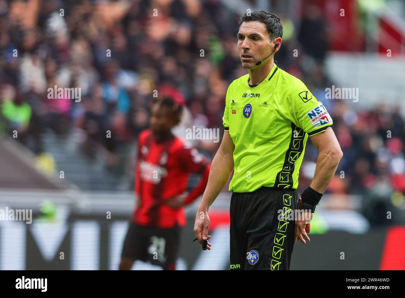 Milan, Italy. 10th Mar, 2024. Referee Juan Luca Sacchi seen during ...