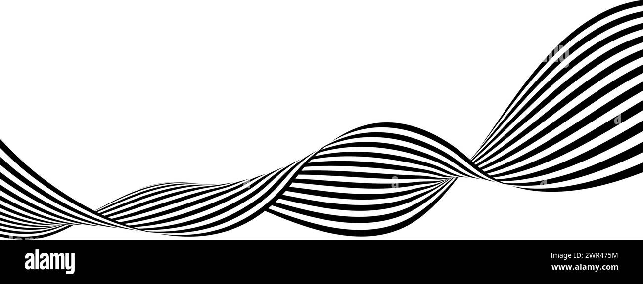 Black and white wavy bent ribbon element. Curved stripe shape ...