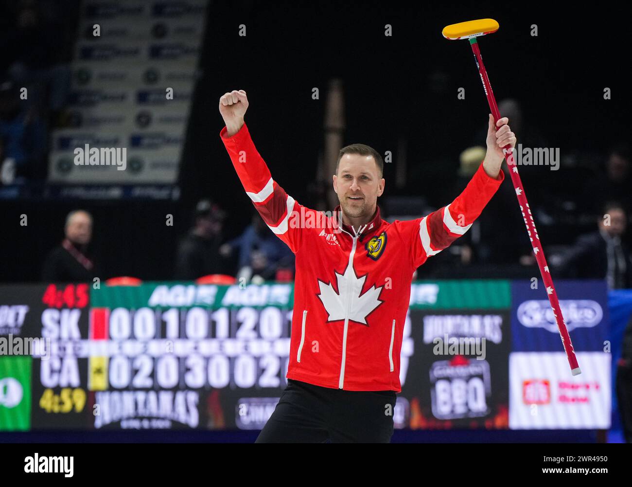 Regina, Canada. 10th Mar, 2024. Canada skip Brad Gushue celebrates ...