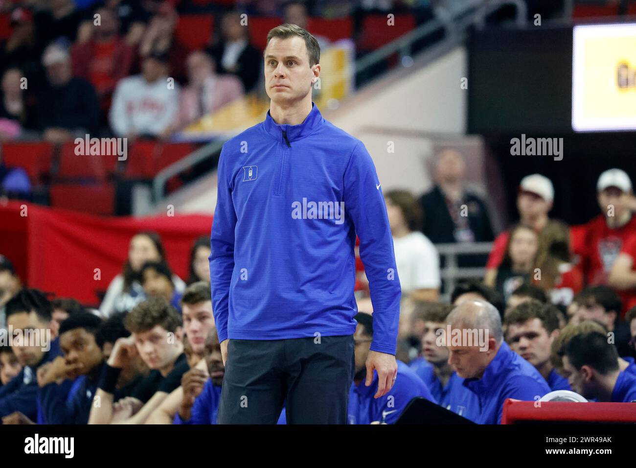 Duke head coach Jon Scheyer watches from the sideline against North ...