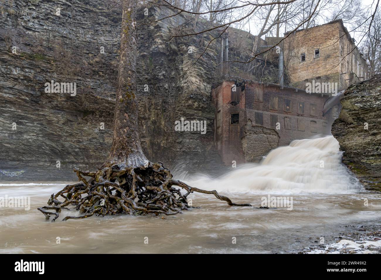 Winter abandoned Mill at Wells Falls, Businessman's Lunch Falls, on Six ...