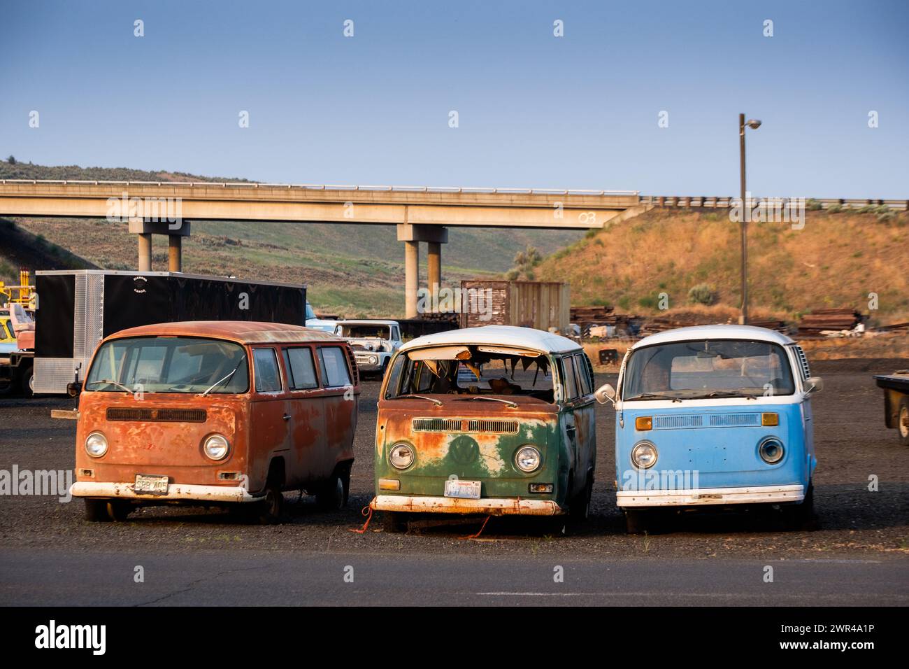 Old trucks arrayed in Sprague, Washington, USA, in eastern Washington ...
