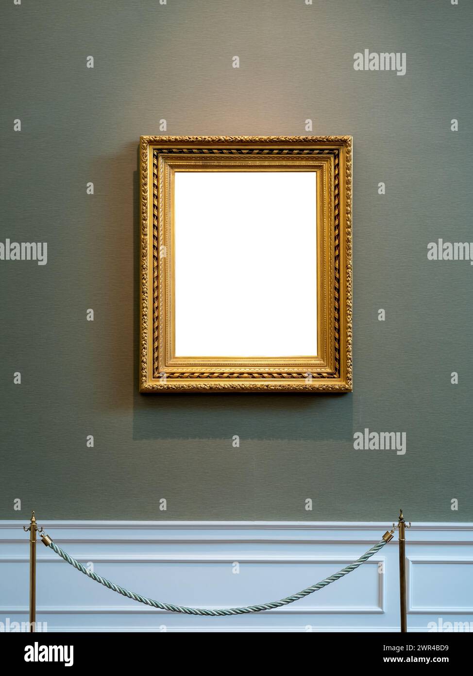 Mockup vertical white blank space in classic gold wooden square frame ...