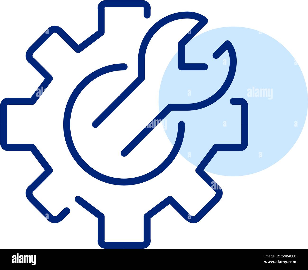 Wrench inside of cogwheel. Efficiency and innovation, productivity ...