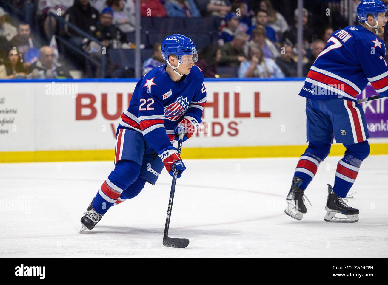 March 8th, 2024: Rochester Americans defenseman Zach Metsa (22) skates ...