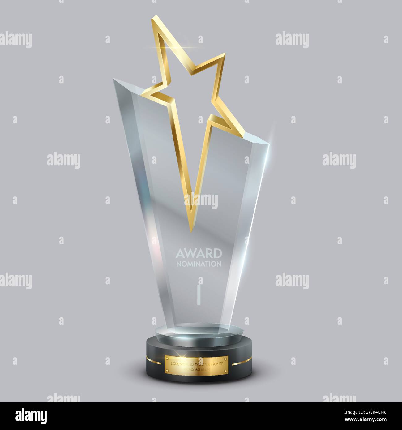 Award trophy of clear acryl with golden star realistic vector ...